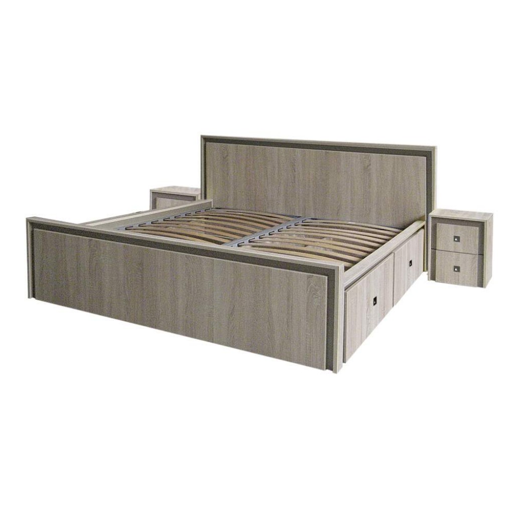 Pat dublu 1800 Barcelona, cu 4 sertare, Sonoma /Capucino , 2165x2045x1005mm