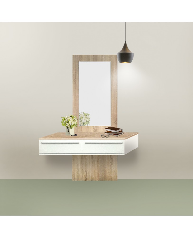 Comoda suspendata Madrid, cu 2 sertare si oglinda, pal Alb / sonoma ...