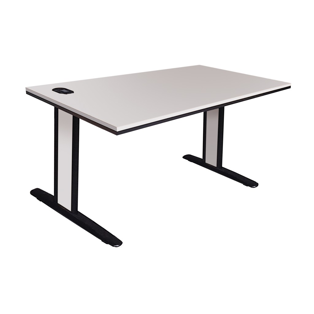 Birou IOANA, blat cu rama - pal Alb / picior negru , 1340 x 700 x 750 mm