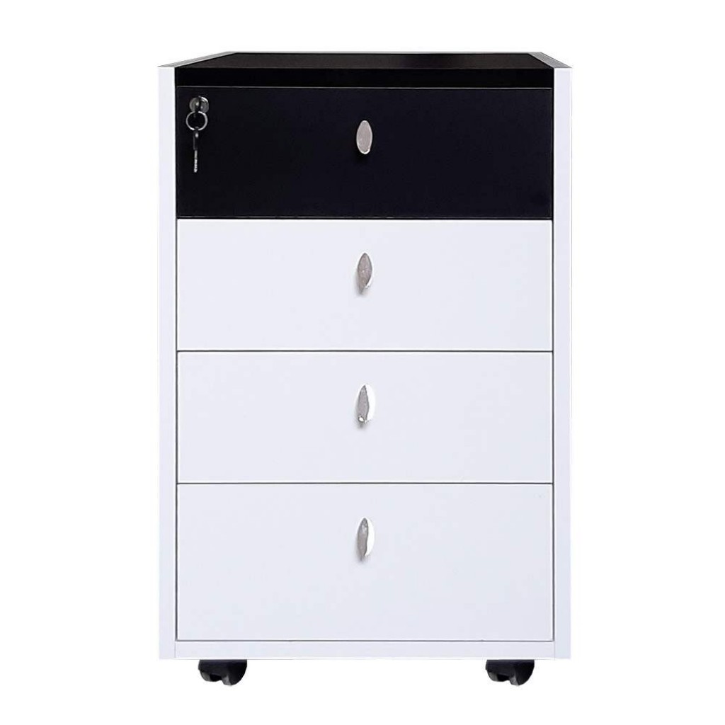 Rollbox 4 sertare, inchidere centralizata frontala, Alb/ Negru , 43 x ...